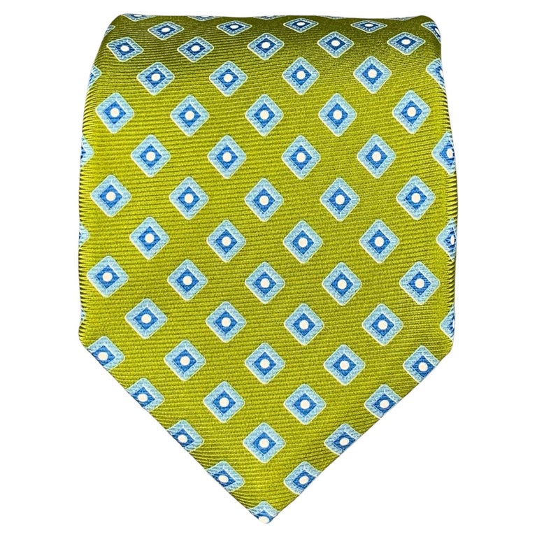 KITON Light Blue Chartreuse Rhombus Silk Tie For Sale at 1stDibs