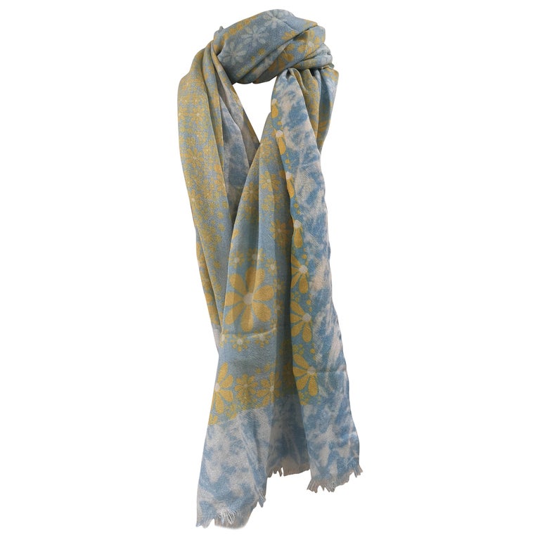 Kiton light blue yellow scarf - foulard For Sale at 1stDibs