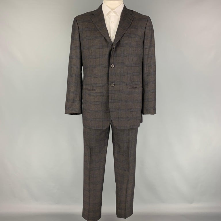 KITON Size 44 Brown Blue Plaid Cashmere Notch Lapel Suit For Sale at ...