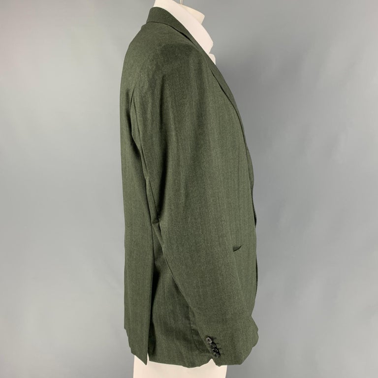 KITON Size 44 Green Herringbone Wool Notch Lapel Sport Coat For Sale at ...
