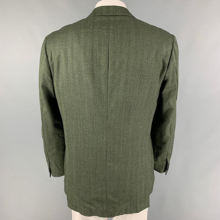 KITON Size 44 Green Herringbone Wool Notch Lapel Sport Coat For Sale at ...