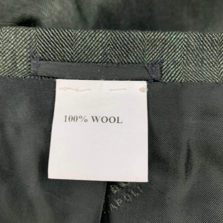 KITON Size 44 Green Herringbone Wool Notch Lapel Sport Coat For Sale at ...