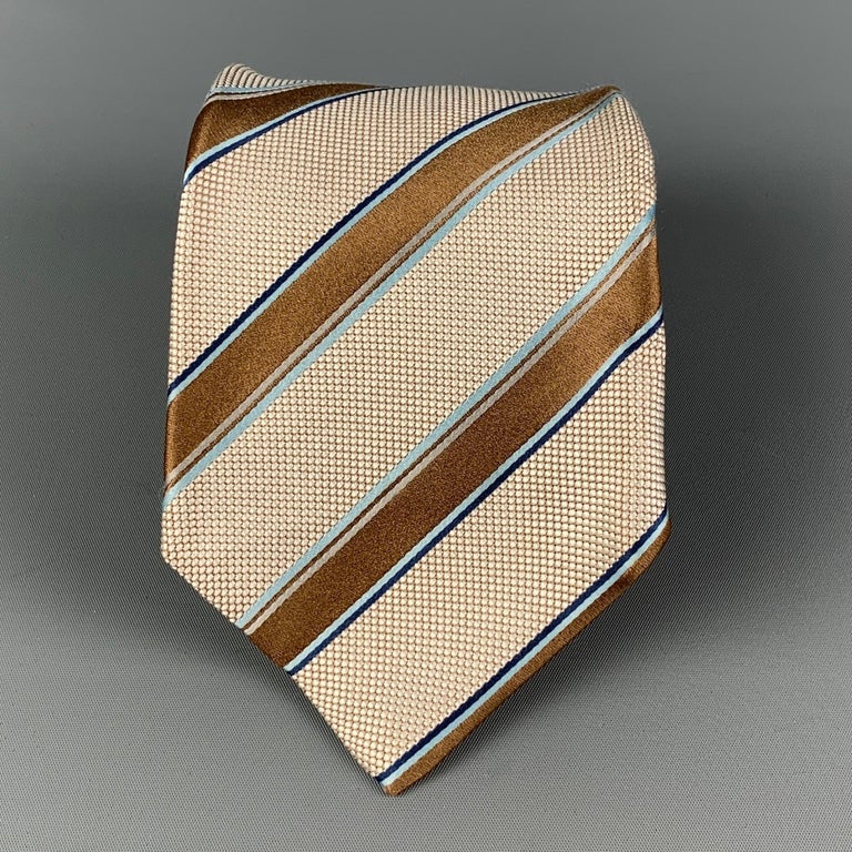 KITON Tan White Diagonal Stripe Tie For Sale at 1stDibs