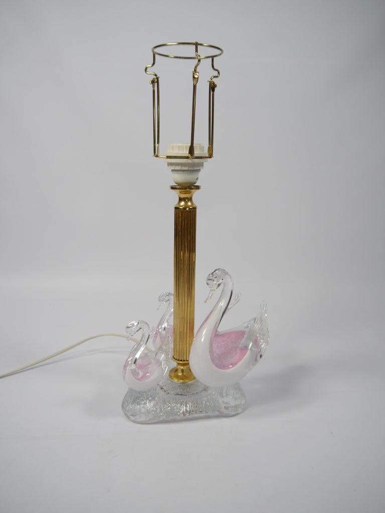 Kitsch Brass and Glass Swans Table Lamp, 1980s For Sale at 1stDibs