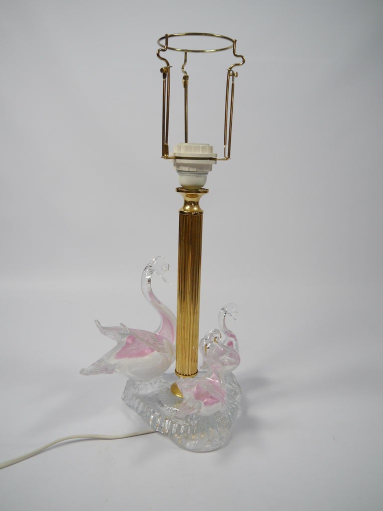 Kitsch Brass and Glass Swans Table Lamp, 1980s For Sale at 1stDibs