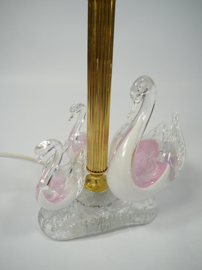 Kitsch Brass and Glass Swans Table Lamp, 1980s For Sale at 1stDibs