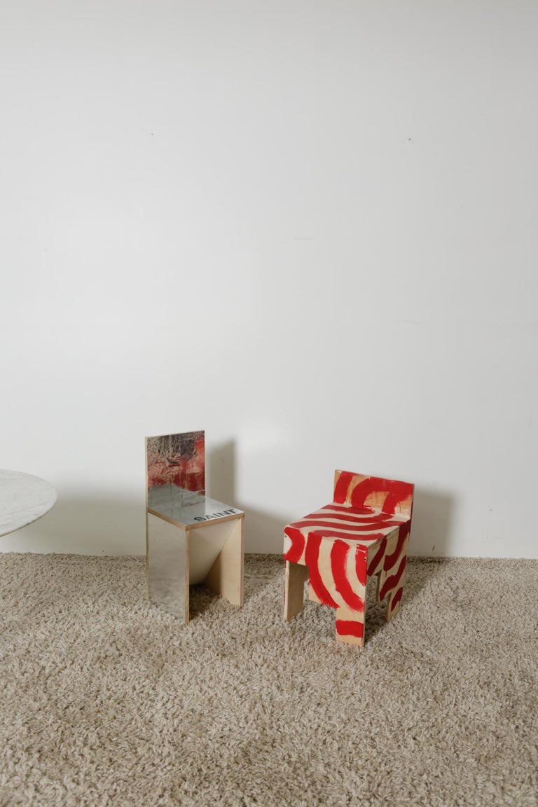 Kitsch Meets Judd Chairs in Red Wiggly Paint at 1stDibs