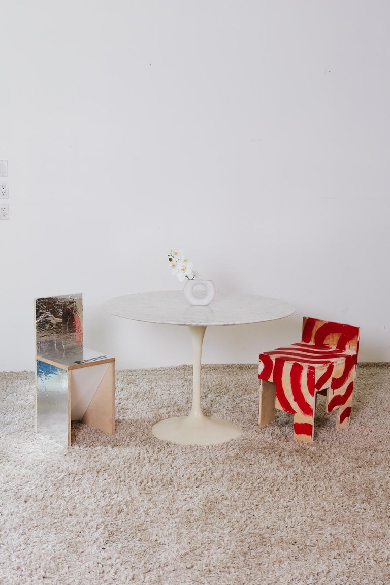 Kitsch Meets Judd Chairs in Red Wiggly Paint at 1stDibs