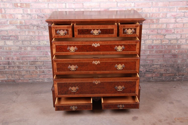 Kittinger Chippendale Burled Walnut Eight-Drawer Dresser Chest, Newly ...