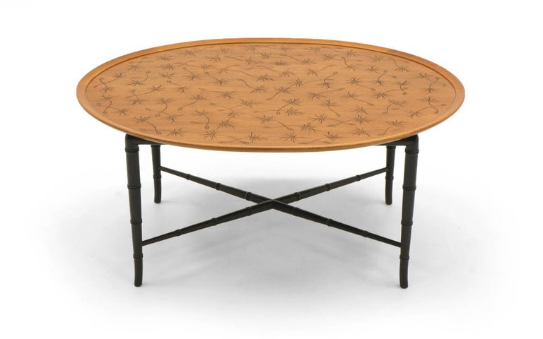 Kittinger Coffee Table with Faux Bamboo Legs Incised Design on Top For ...