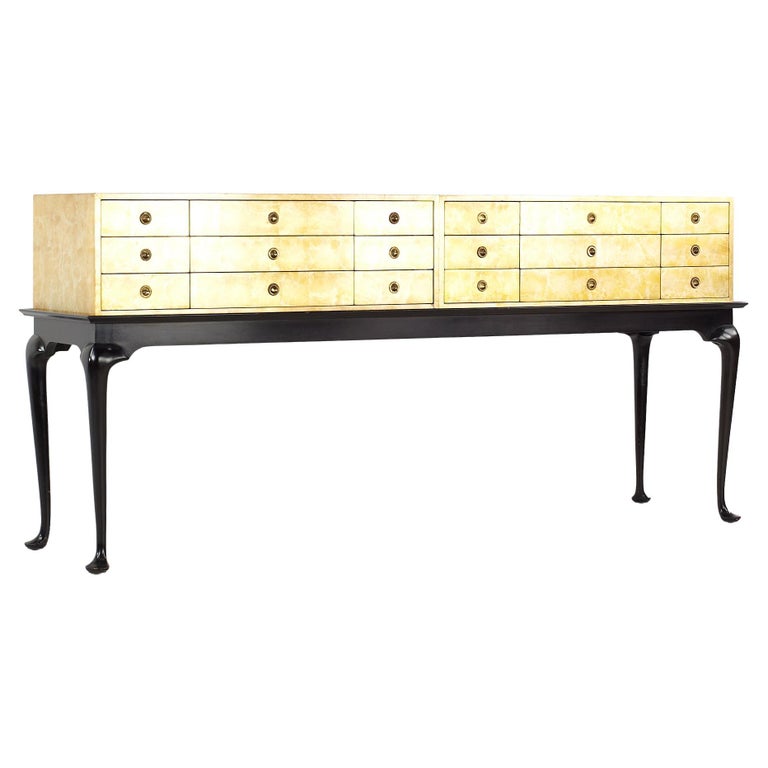 Kittinger Mid Century Gold Leaf Chest of Drawers on Black Lacquer Stand ...