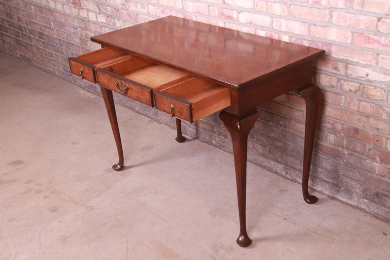 Kittinger Queen Anne Burled Walnut Writing Desk or Console Table at ...
