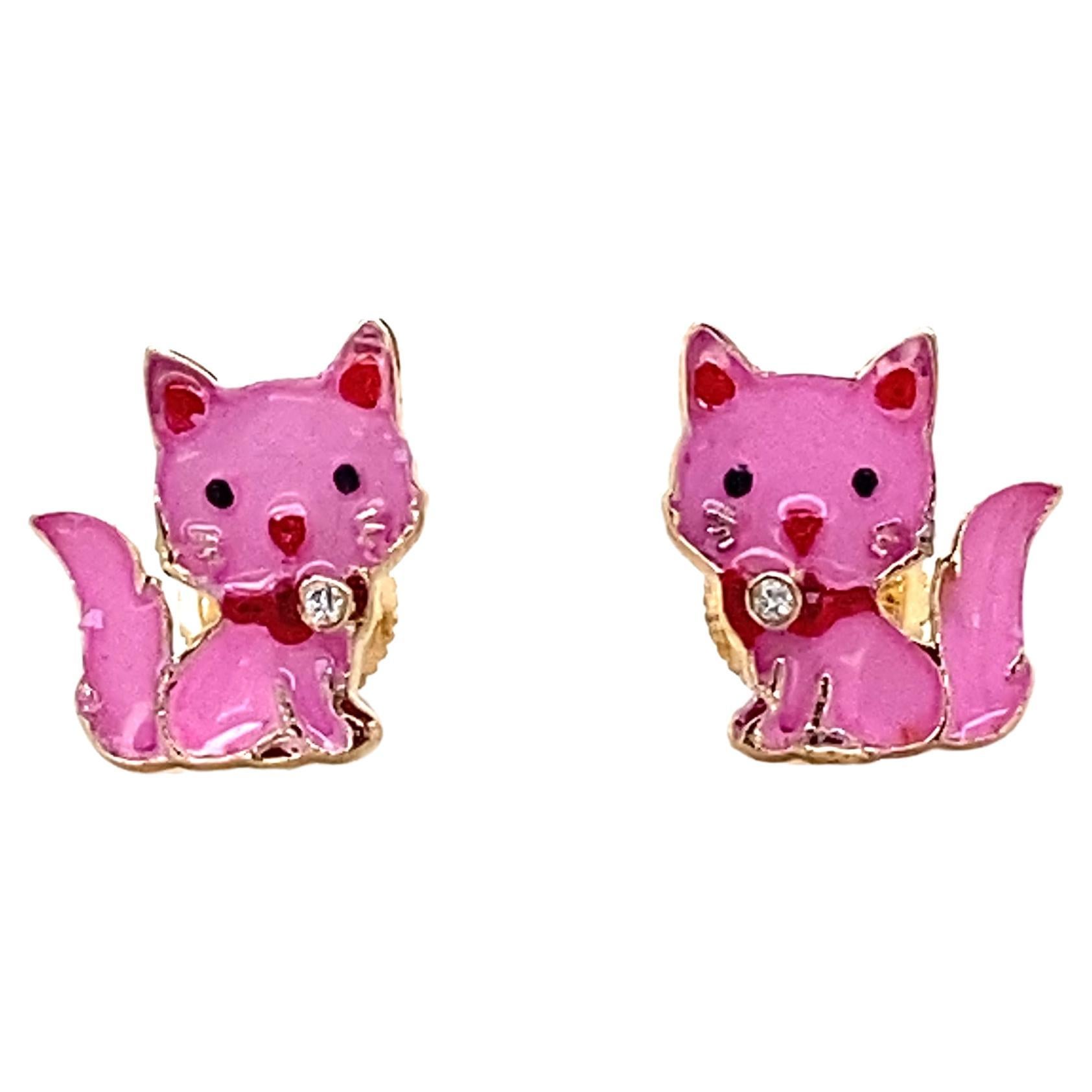 Pink Flower Enameled Diamond Earring for Girls (Kids/Toddlers) in 18K ...