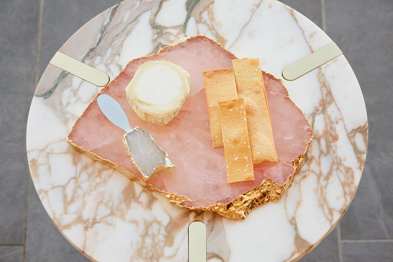 Kiva Large Platter in Rose Quartz and 24 Karat Gold by Anna Rabinowitz ...