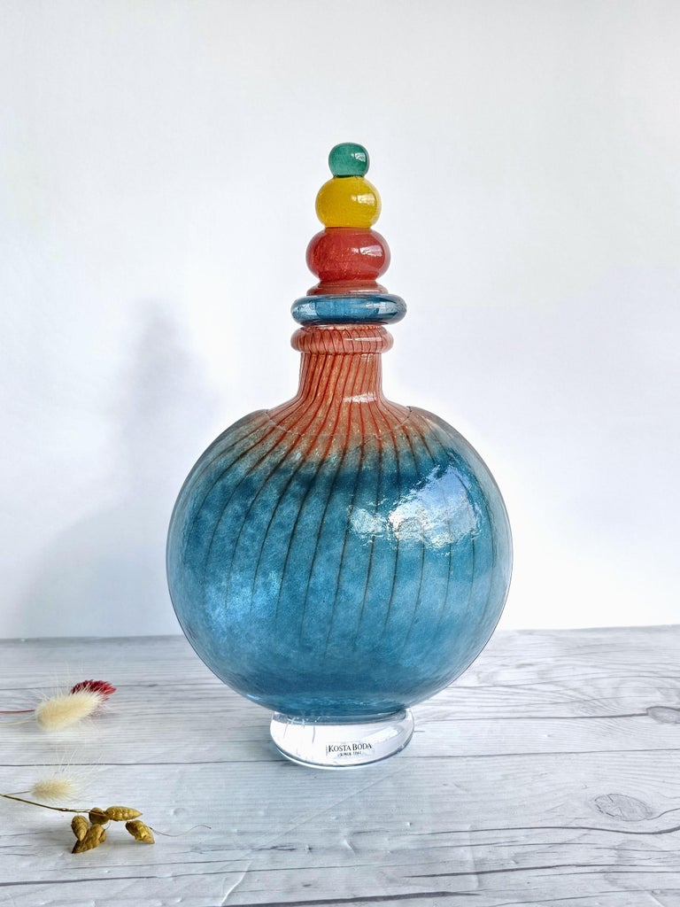 Kjell Engman 1989 'Bon Bon' Series, Kosta Boda, Sapphire and Coquelicot ...