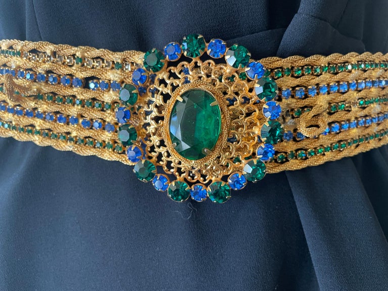 KJL Kenneth Jay Lane 1960's Gold Mesh Crystal Accented Belt with ...