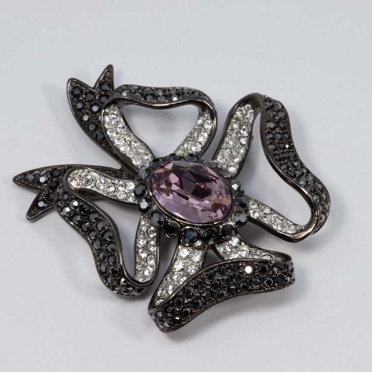 KJL Kenneth Jay Lane Pave Crystal Bow Motif Pin Brooch on Dark Gray ...
