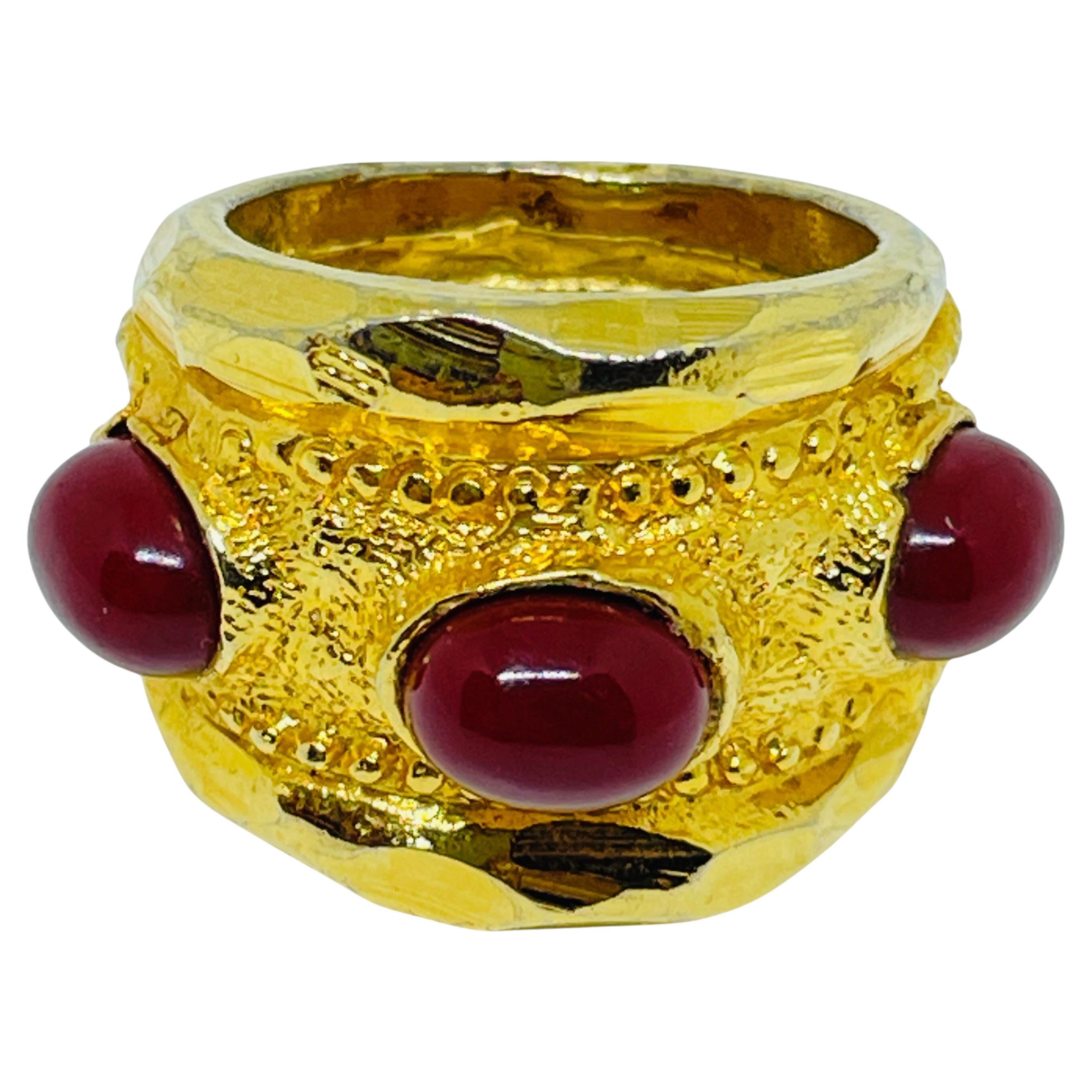 KJL KENNETH JAY LANE signed gold tone carnelian glass Etruscan designer ...