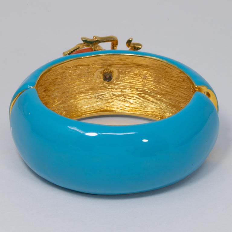 KJL Kenneth Jay Lane Turquoise Enamel Scarab Motif Bangle Cuff Bracelet ...
