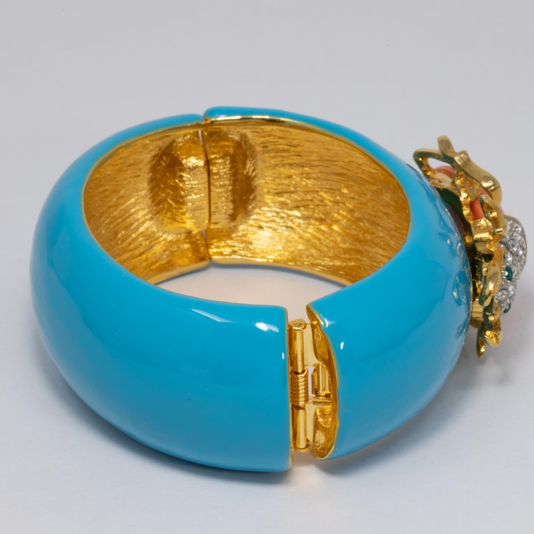 KJL Kenneth Jay Lane Turquoise Enamel Scarab Motif Bangle Cuff Bracelet ...