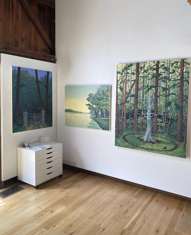 KK Kozik - Broken Gate, Vertical Night Landscape, Green Trees, Stone ...