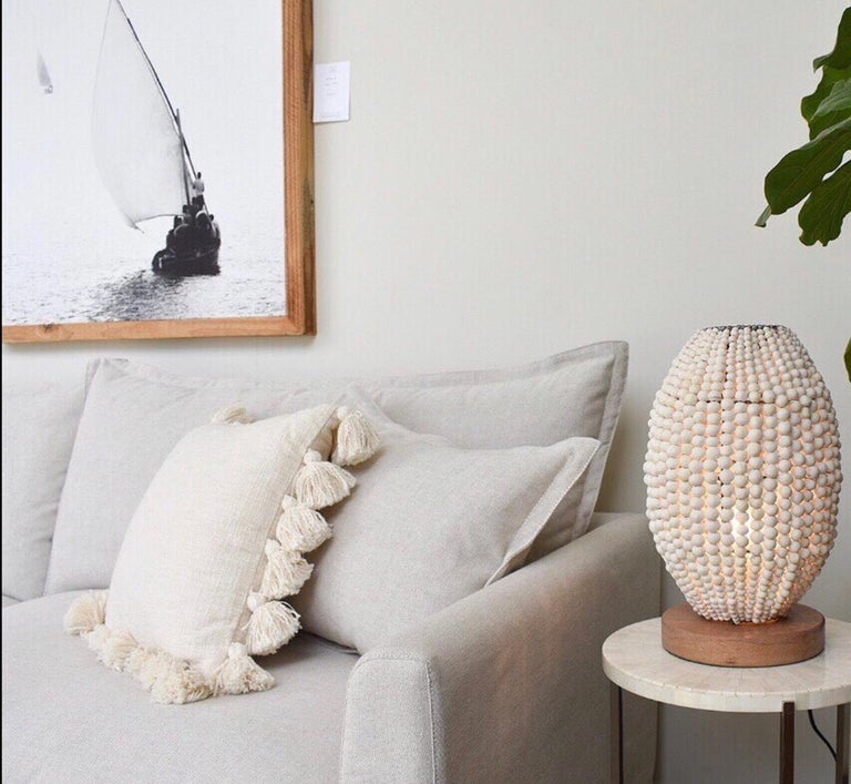 Klaylife Barrel, Grey Handmade Clay Beaded Table Lamp For Sale at 1stDibs