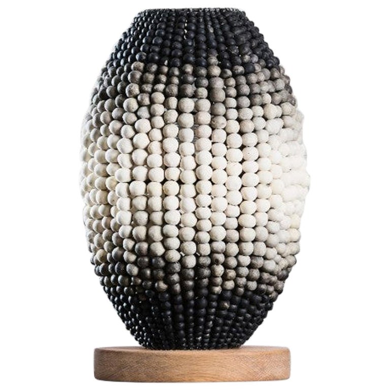 Klaylife Barrel, Grey Handmade Clay Beaded Table Lamp For Sale at 1stDibs
