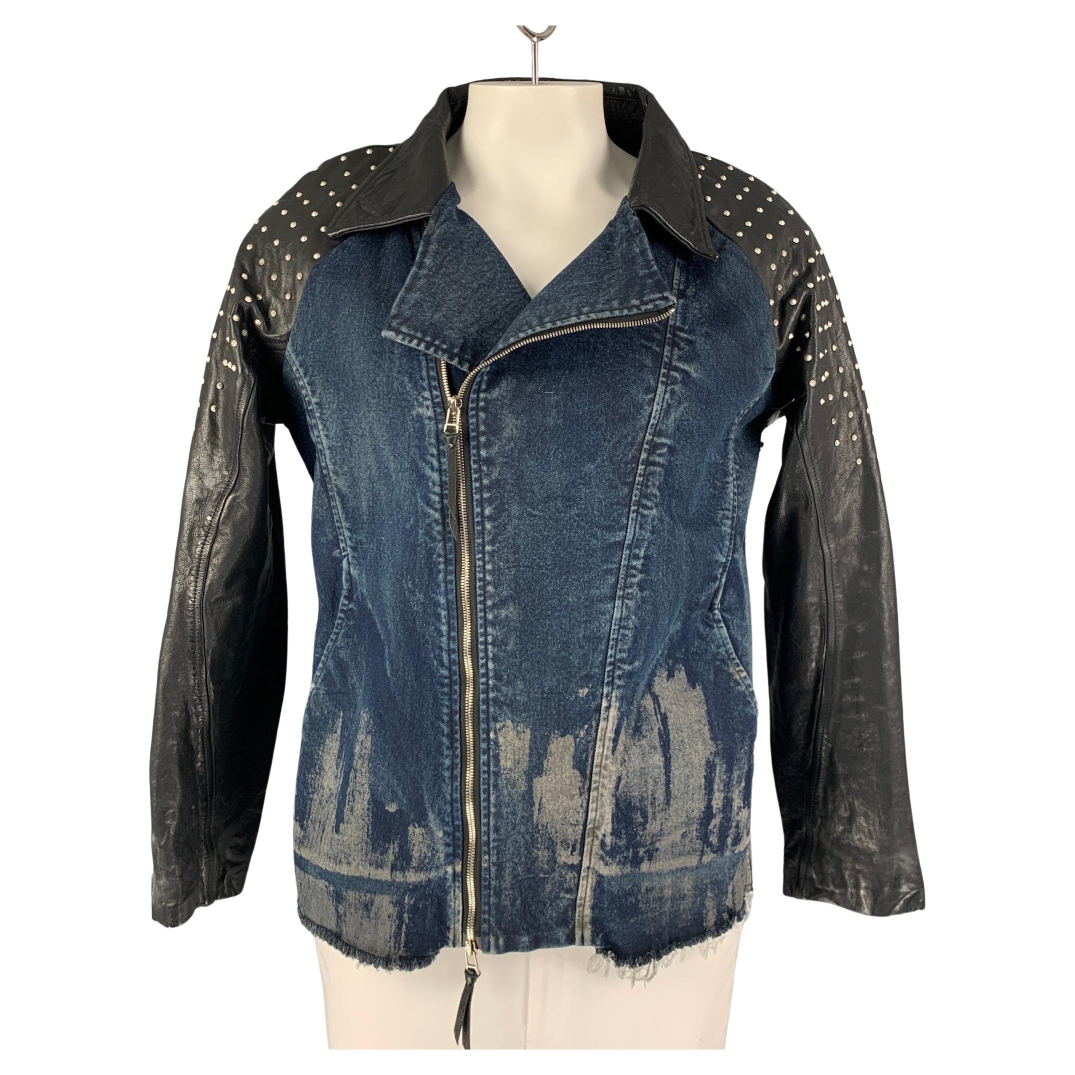 KMRII Size L Black Blue Studded Cotton Spandex Motorcycle Jacket For ...