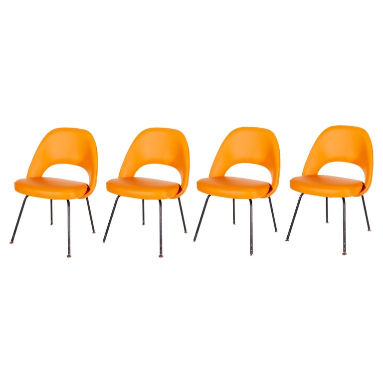 Knoll Designed Comfortable Cognac Leather Dining-Room/Office Chairs For ...