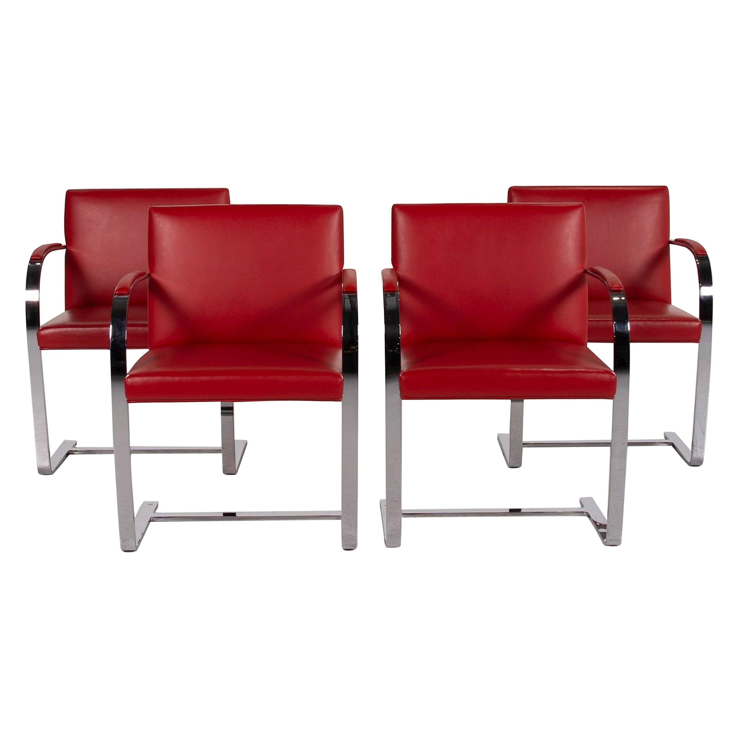 Knoll International Brno Leather Chair Set Red Set at 1stDibs