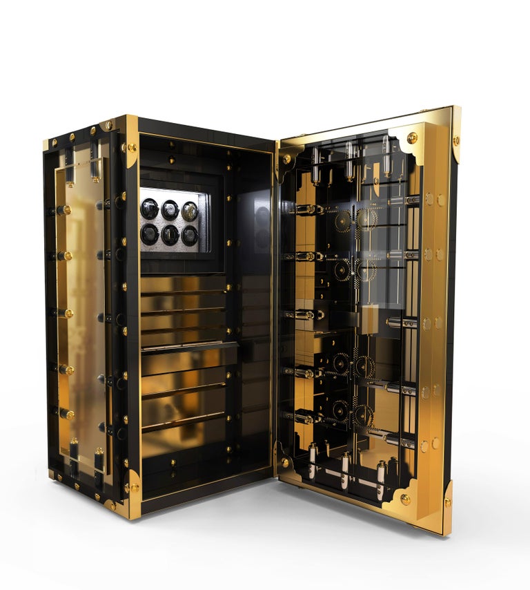 Knox Luxury Safe in Black with Brass and Lacquered Wood For Sale at 1stDibs