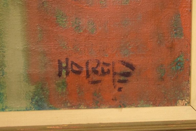 Knud Horup (1926-1973). Oil on canvas. Modernist park motif with people ...