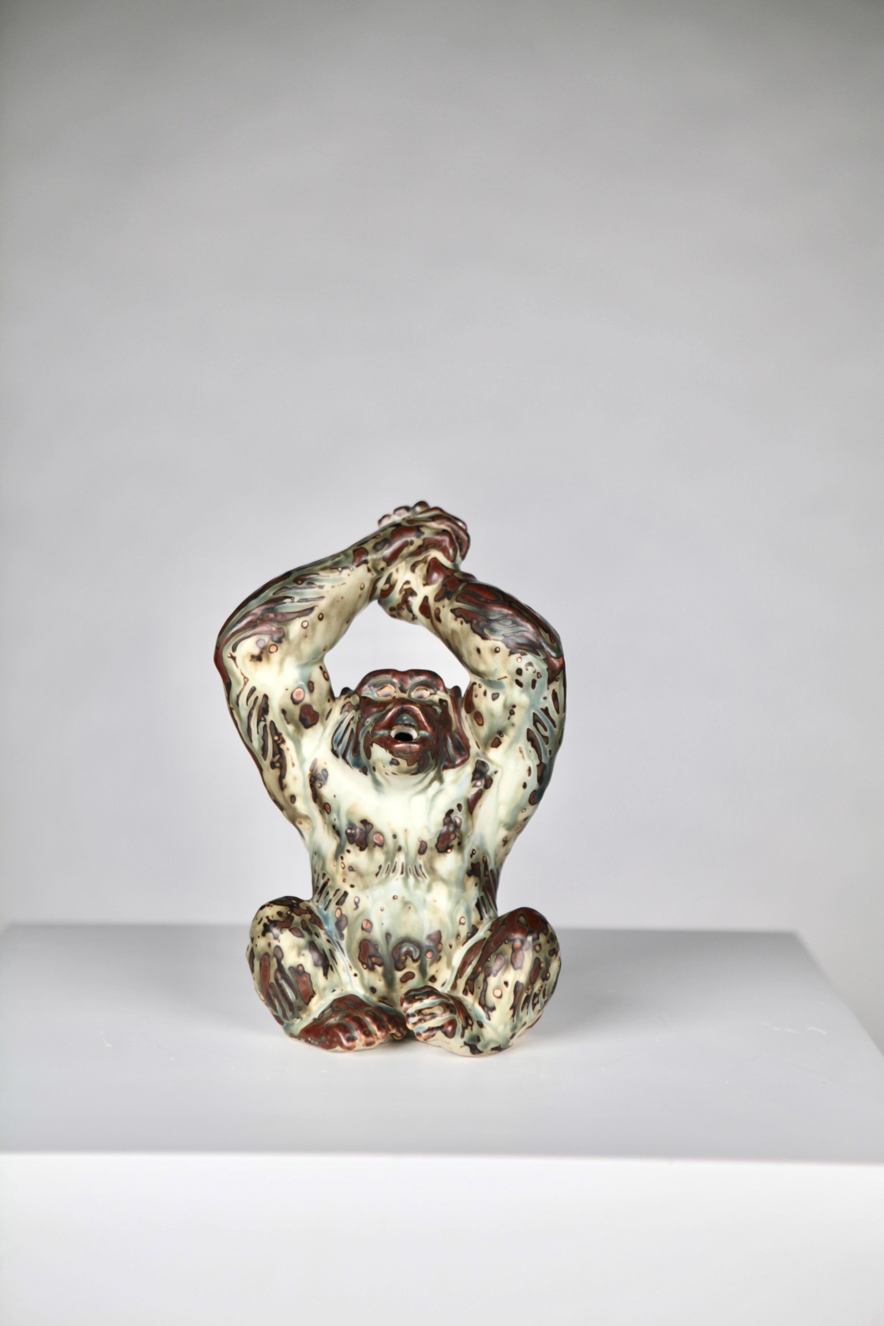 Knud Kyhn, Sung Glazed Ceramic Monkey for Royal Copenhagen, 1927 ...