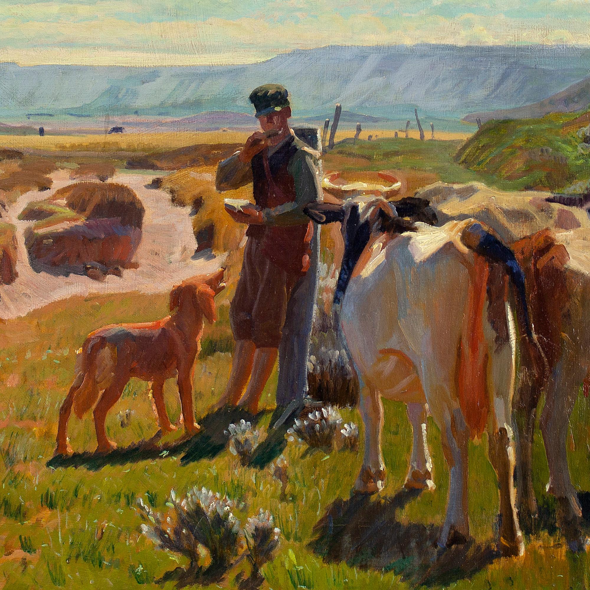 Knud Sinding - Knud Sinding, Pastoral Scene With Shepherd, Oil Painting ...