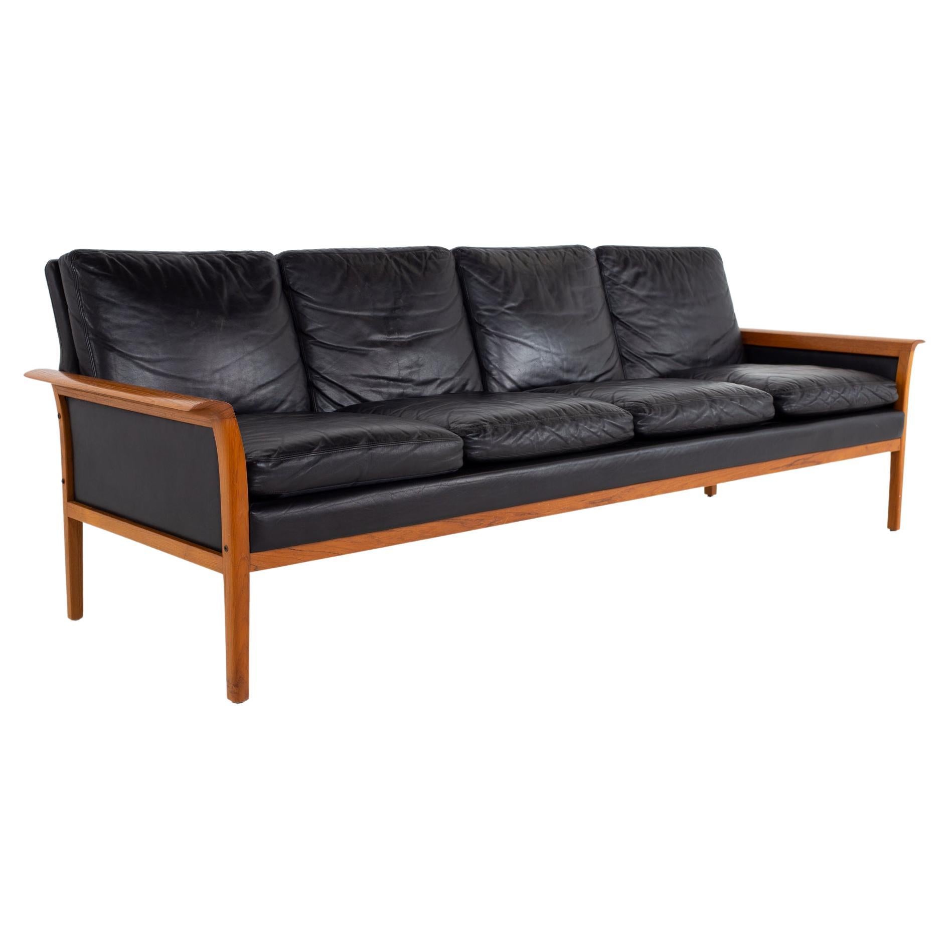 Knut Saeter for Vatne Mobler Black Leather and Rosewood Four-Seat Sofa ...