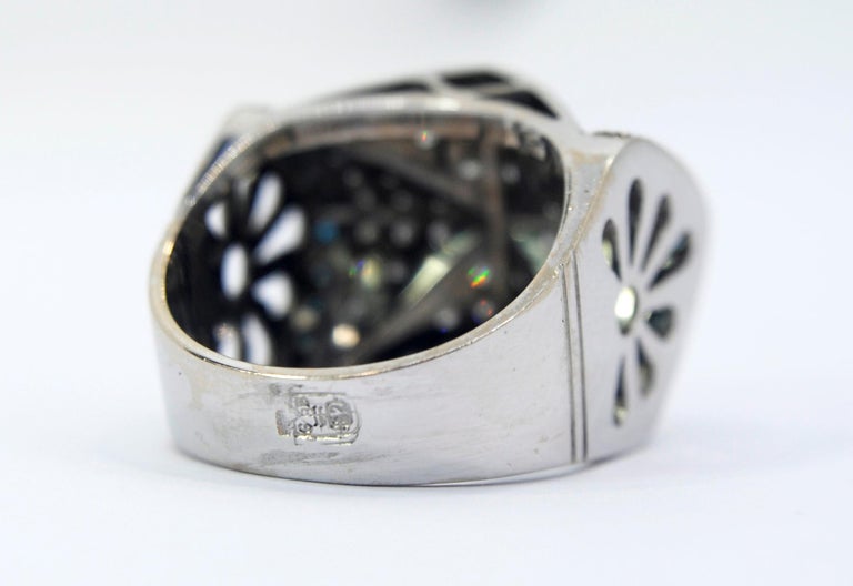 Roof Design 18k white gold with Blue and white Diamonds Ring For Sale ...