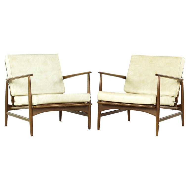 Kofod Larsen for Selig Mid Century Walnut Lounge Chairs - Pair For Sale ...