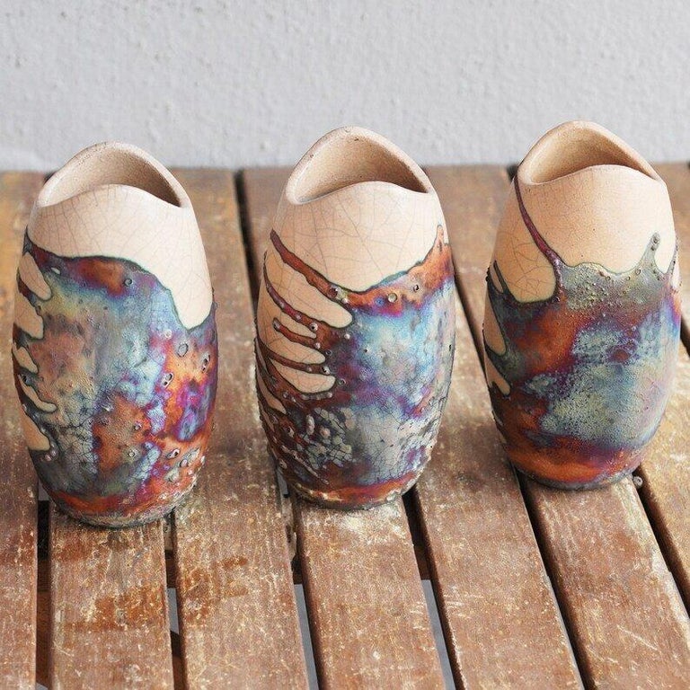 Koi 3 Pack Raku Pottery Vase, Half Copper Matte, Handmade Ceramic Home ...