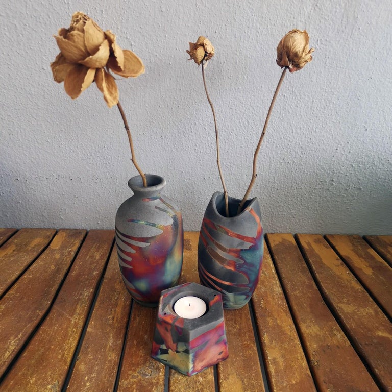 Koi, Koban, Keihatsu Raku Pottery Vase, Carbon H.C Matte, Handmade ...