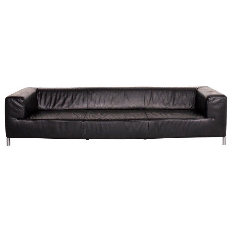 Koinor Genesis Leather Sofa Black Four-Seat Couch at 1stDibs