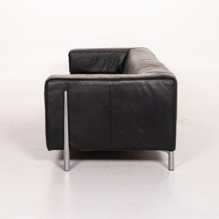 Koinor Genesis Leather Sofa Black Four-Seat Couch at 1stDibs