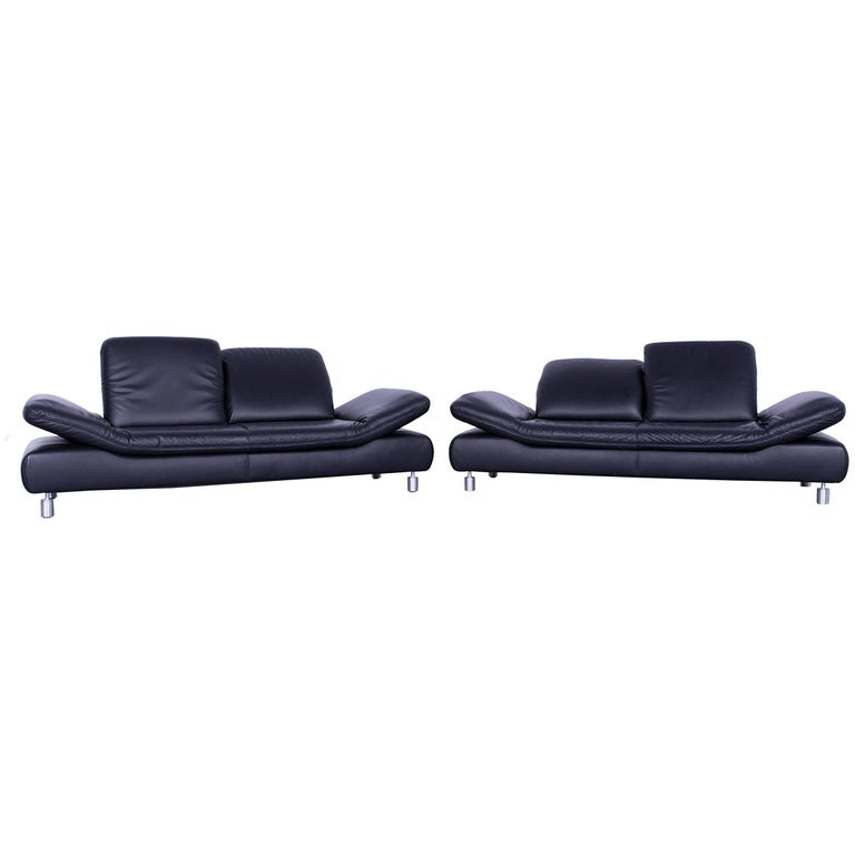Koinor Rivoli Leather Sofa Set Black Two-Seat Couch at 1stDibs