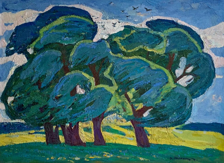 Kolesnik Vladimir - Trees Summer Landscape Painting Vintage Oil Canvas ...