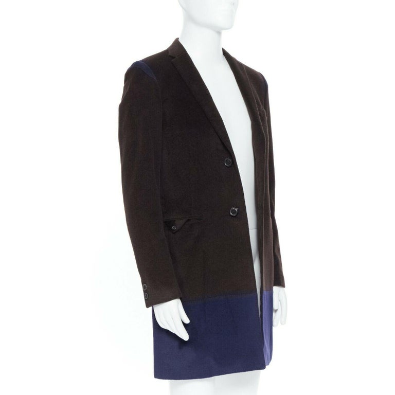 KOLOR dark brown navy blue duo-colour constructed panels tailored long ...