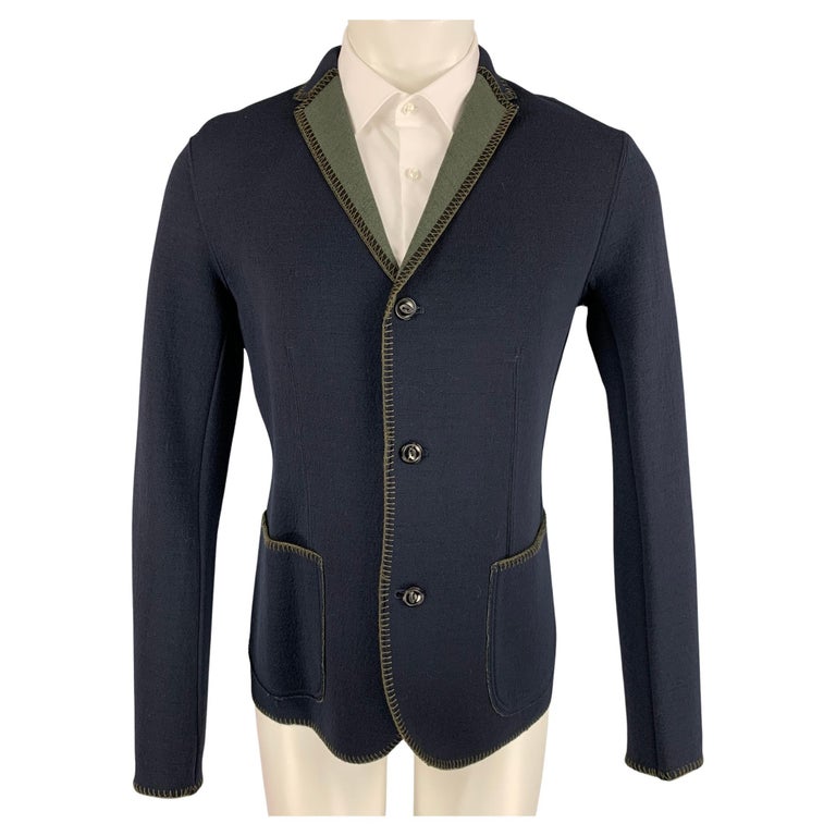 KOLOR Size L Navy Green Contrast Stitch Wool Nylon Sport Coat For Sale ...