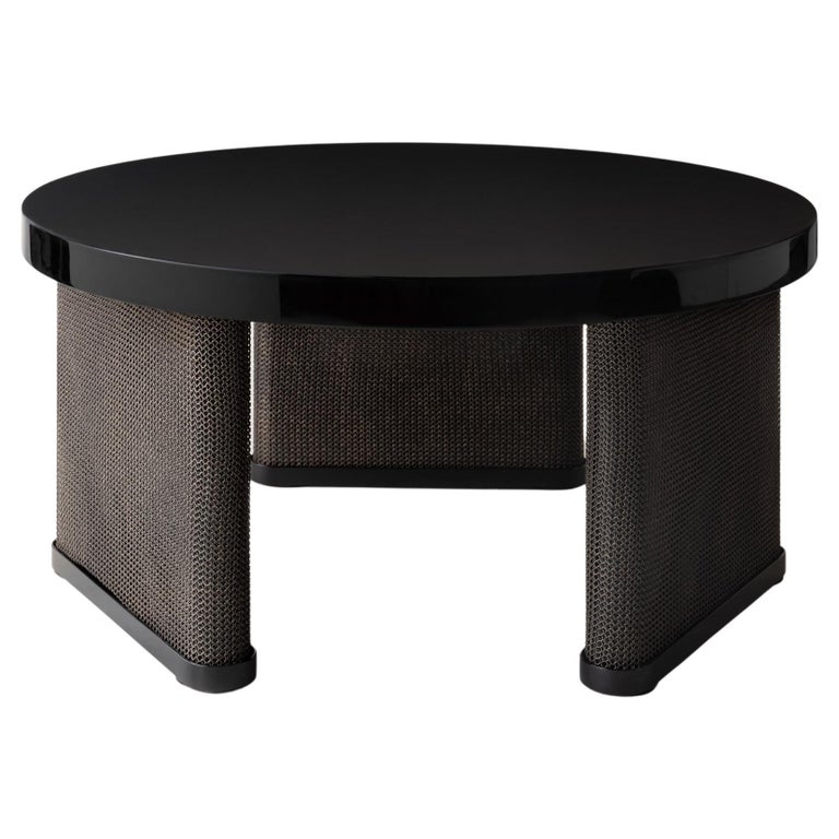 Konekt Armour Coffee Table Round with High Gloss Finish and Chainmail ...