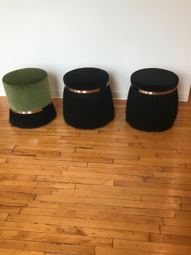 Konekt Thing 1 Stool with Polished Brass and Horsehair For Sale at 1stDibs