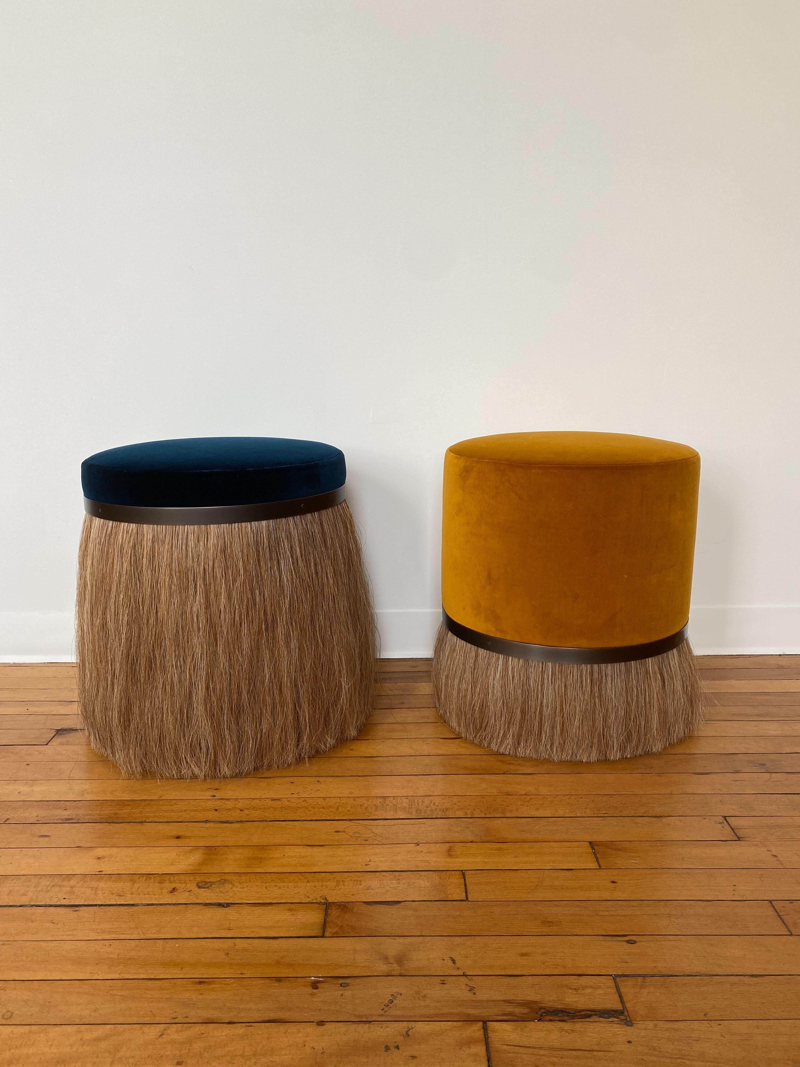 Konekt Thing 3 Stool with Polished Brass, Horse Hair and Velvet For ...