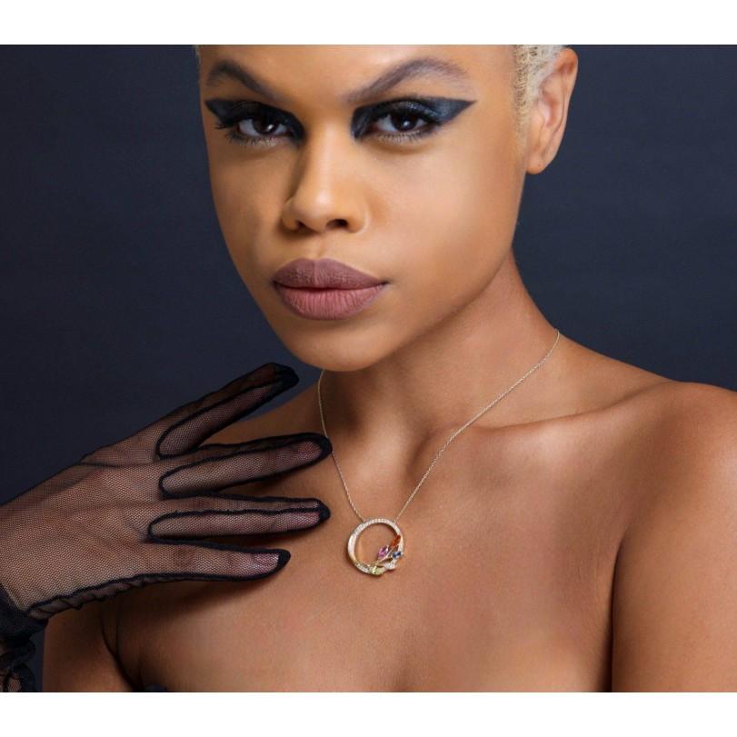 1.79ct Multicolor Sapphire Flower Pendant Bracelet For Sale at 1stDibs