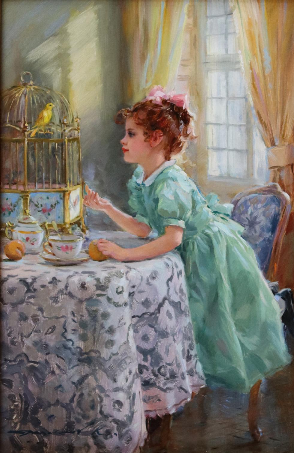 Konstantin Razumov - Pretty young girl in an interior with a Canary For ...